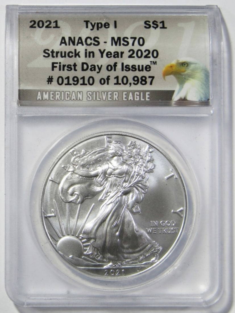 2021 Type 1 Silver Eagle Anacs Ms-70 Auction