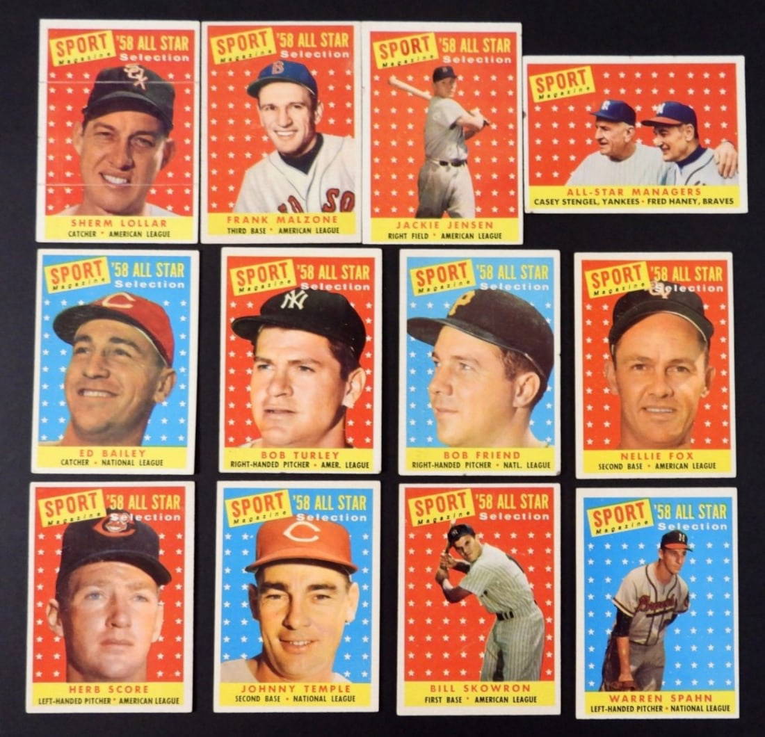 (12) 1958 Topps All-star Cards All Diff Auction