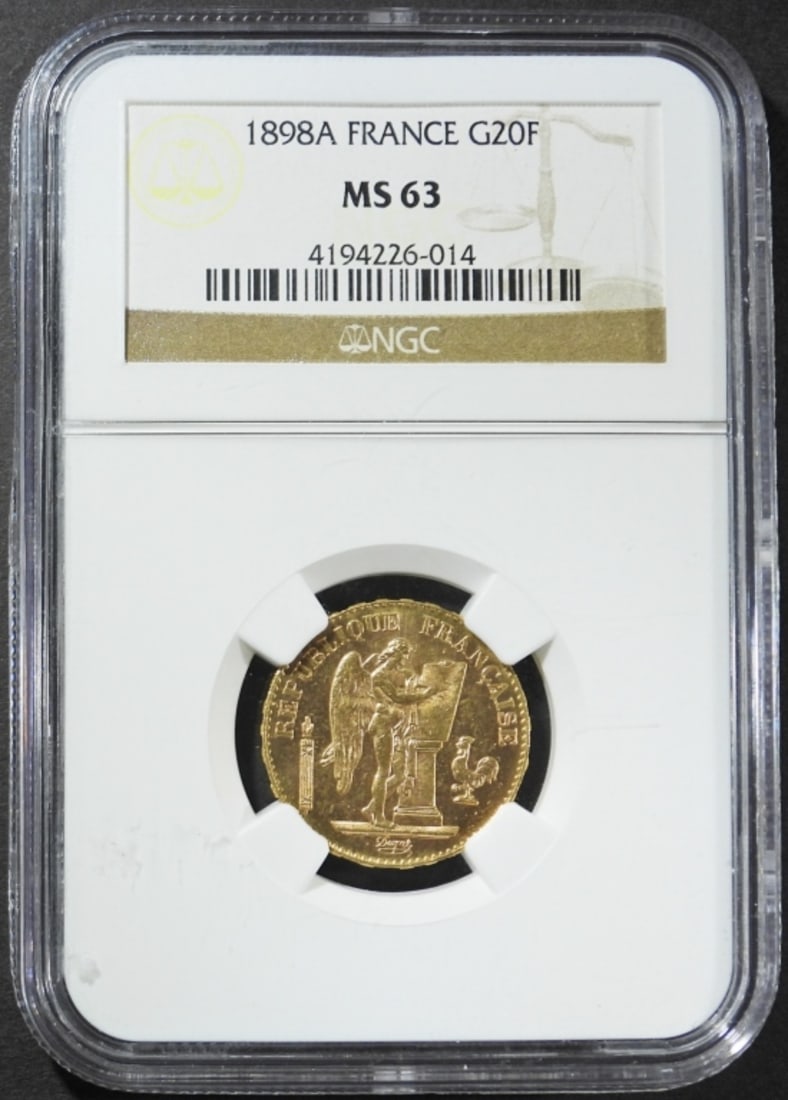 1898a France Gold 20 Francs Ngc Ms-63 Auction