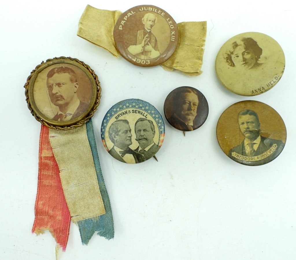 (6) Vintage Political Pins - Theodore Auction