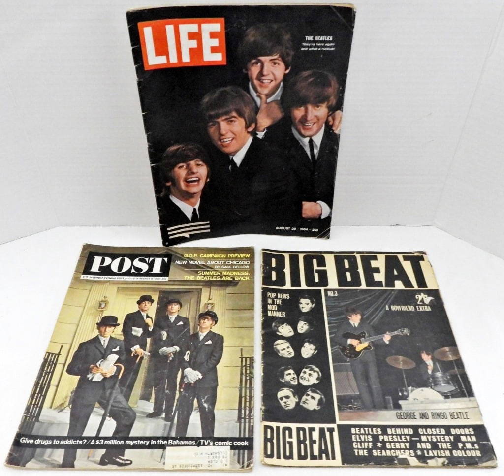 (3) Large Size Beatles Magazines - Life, Auction
