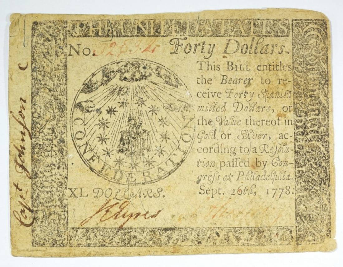 1778 Forty Dollar Bearer Note Auction
