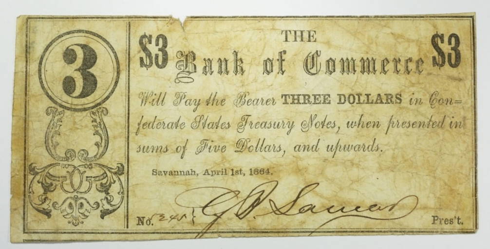 1864 $3 Georgia Confederate Bearer Note