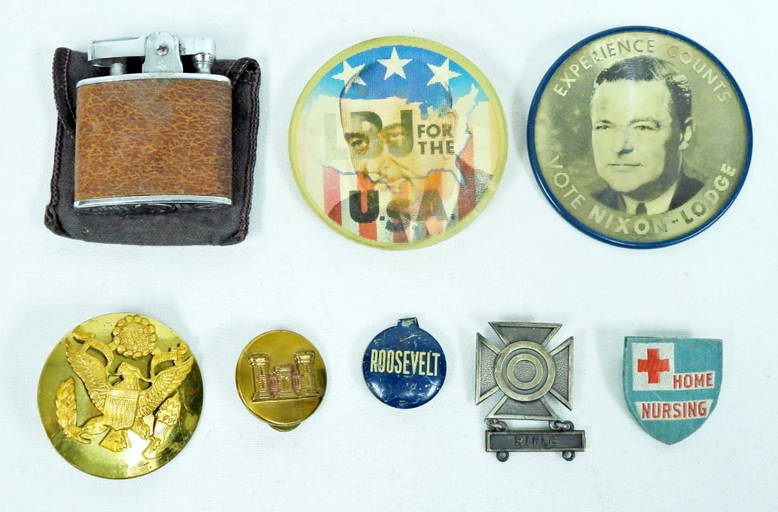 Vintage Lighter & Political Pins & More