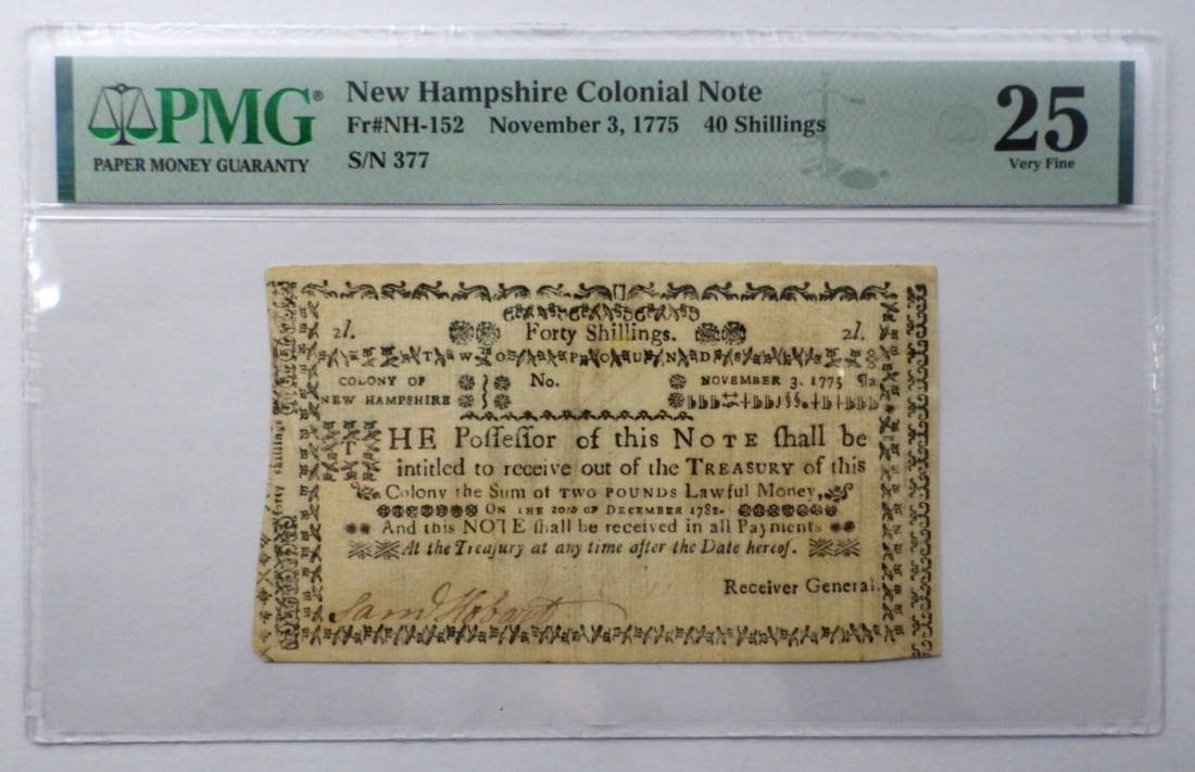 1775 New Hampshire Colonial Note Pmg 25 Auction