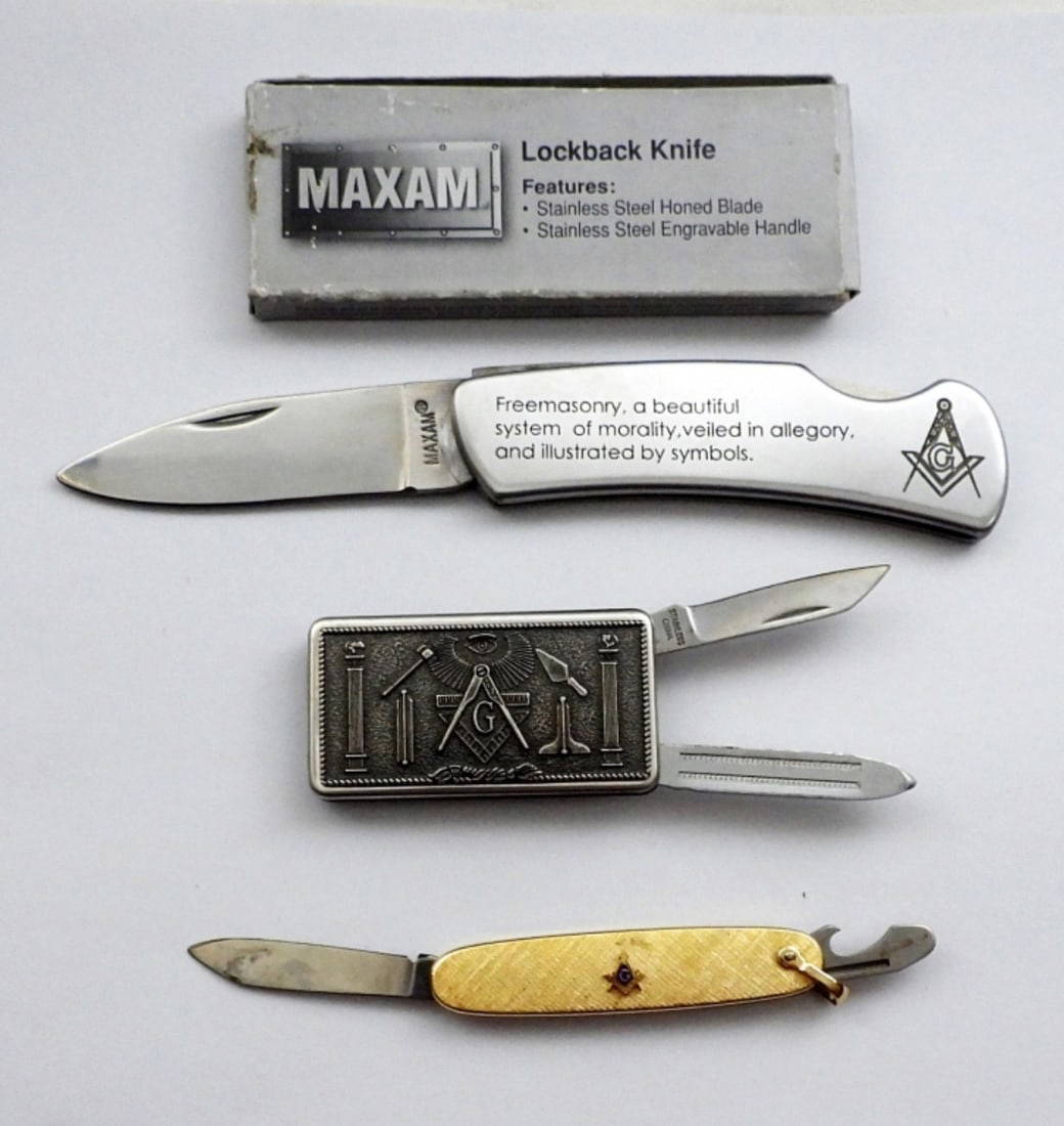 (3) Freemason Masonic Pocket Knife Lot Auction