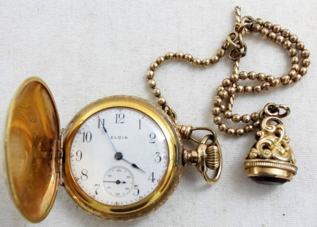 Elgin Ladies Pocket Watch W/fancy Fob Auction