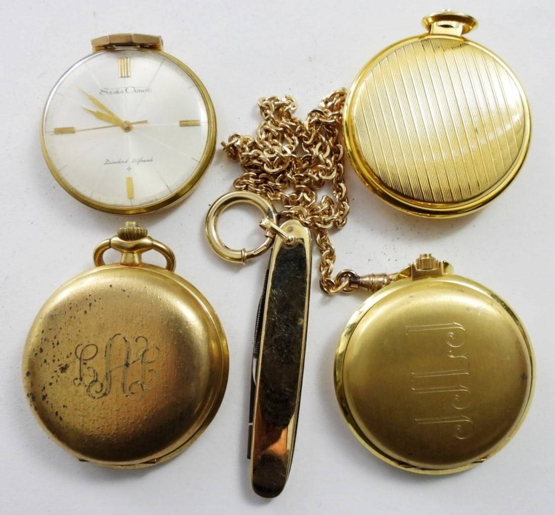 (3) Gold Tone Hunting Watches & More Auction