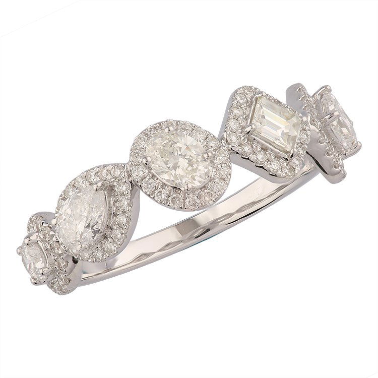 14k White Gold Mixed Shape Diamond Ring