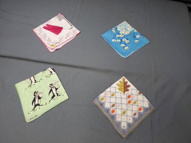Group Of 4 Vintage Linen Designer Handkerchiefs