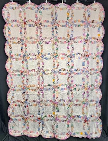 Vintage C1930 Double Wedding Ring Quilt