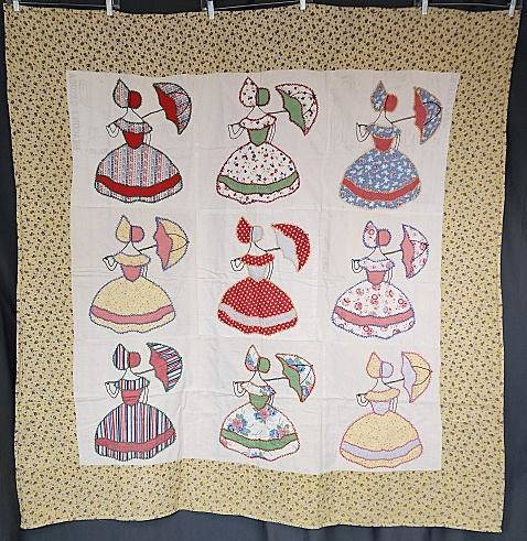 Vintage C1940 Colonial Ladies Quilt
