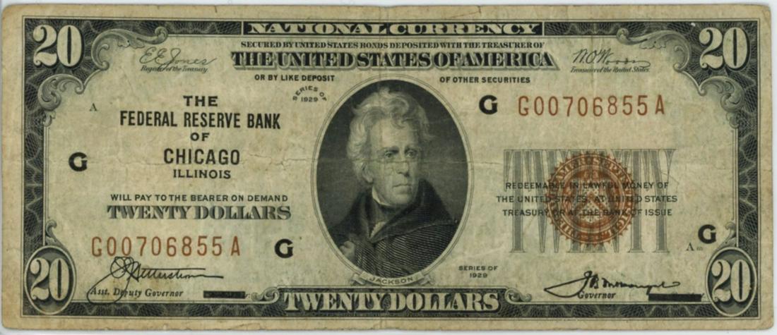 U.s. 1929 $20 National Currency