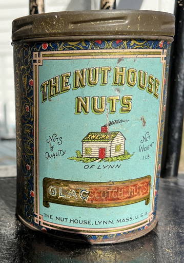 The Nut House Nuts General Store Advertising Food Tin Lynn Mass.