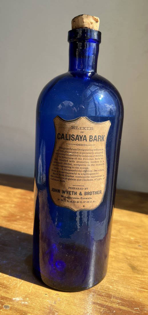 Large Antique Apothecary Pharmacy Colbalt Blue Elixir Bottle W Label ...