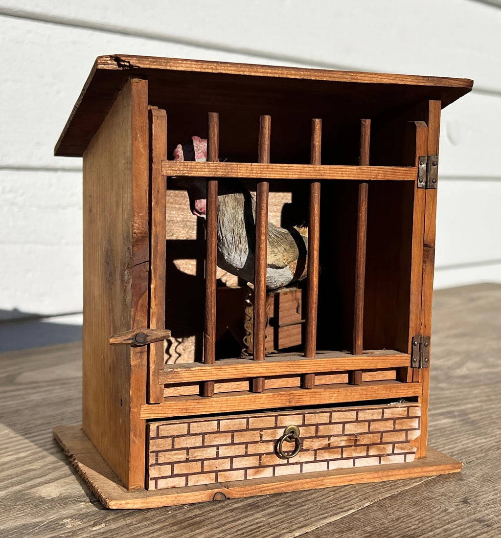 Spring Loaded Toy Chicken Rooster Pop Out Coop 1890's Auction