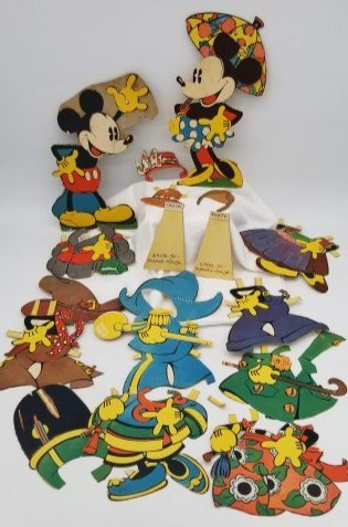 Old Mickey & Minnie Mouse Paper Dolls With Clothes & Hats Auction
