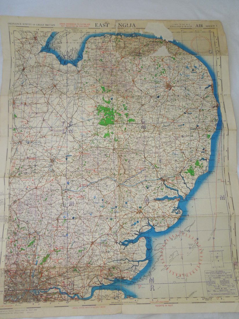Wwii 1942 British East Anglia Air Force Map