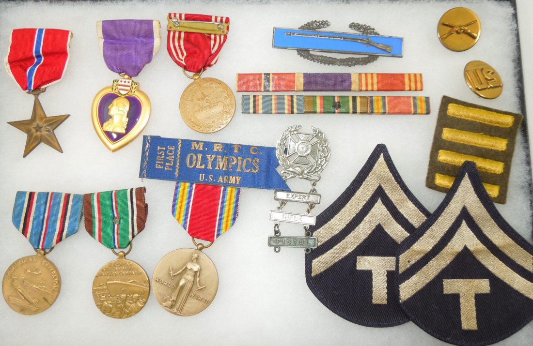 Wwii Identified Us Army Purple Heart Bronze Star Cib
