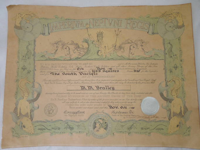 Wwii 1943 Neptunus Rex Uss Squires Equator Crossing