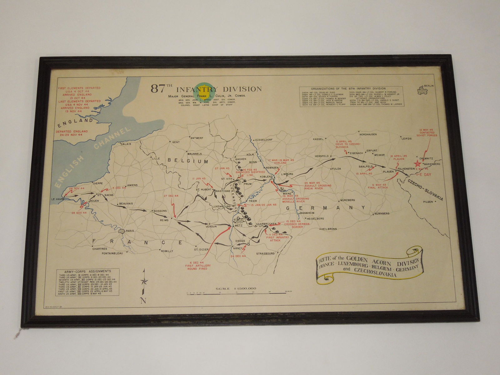 WWII 1945 87th Infantry Division Framed Battle Operations Map (#0426 ...