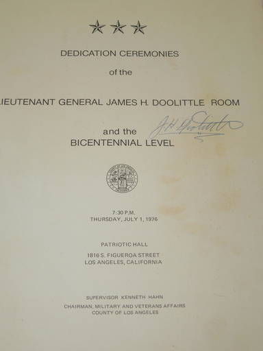 1976 Signed US Army General MOH James Doolittle Autograph Dedication ...