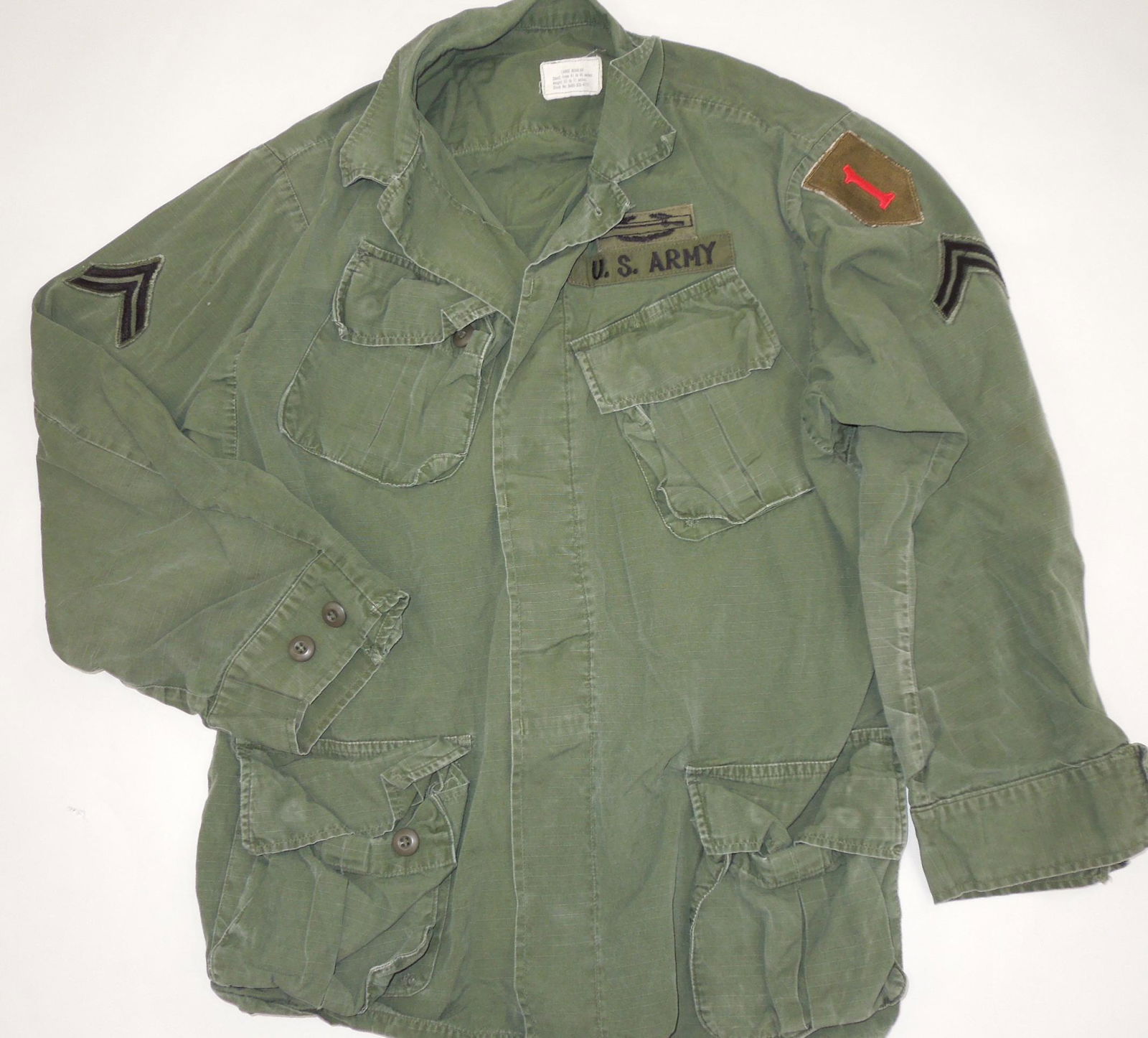 Vietnam War Us Army 1st Infantry Division Rip Stop Jungle Od Jacket ...