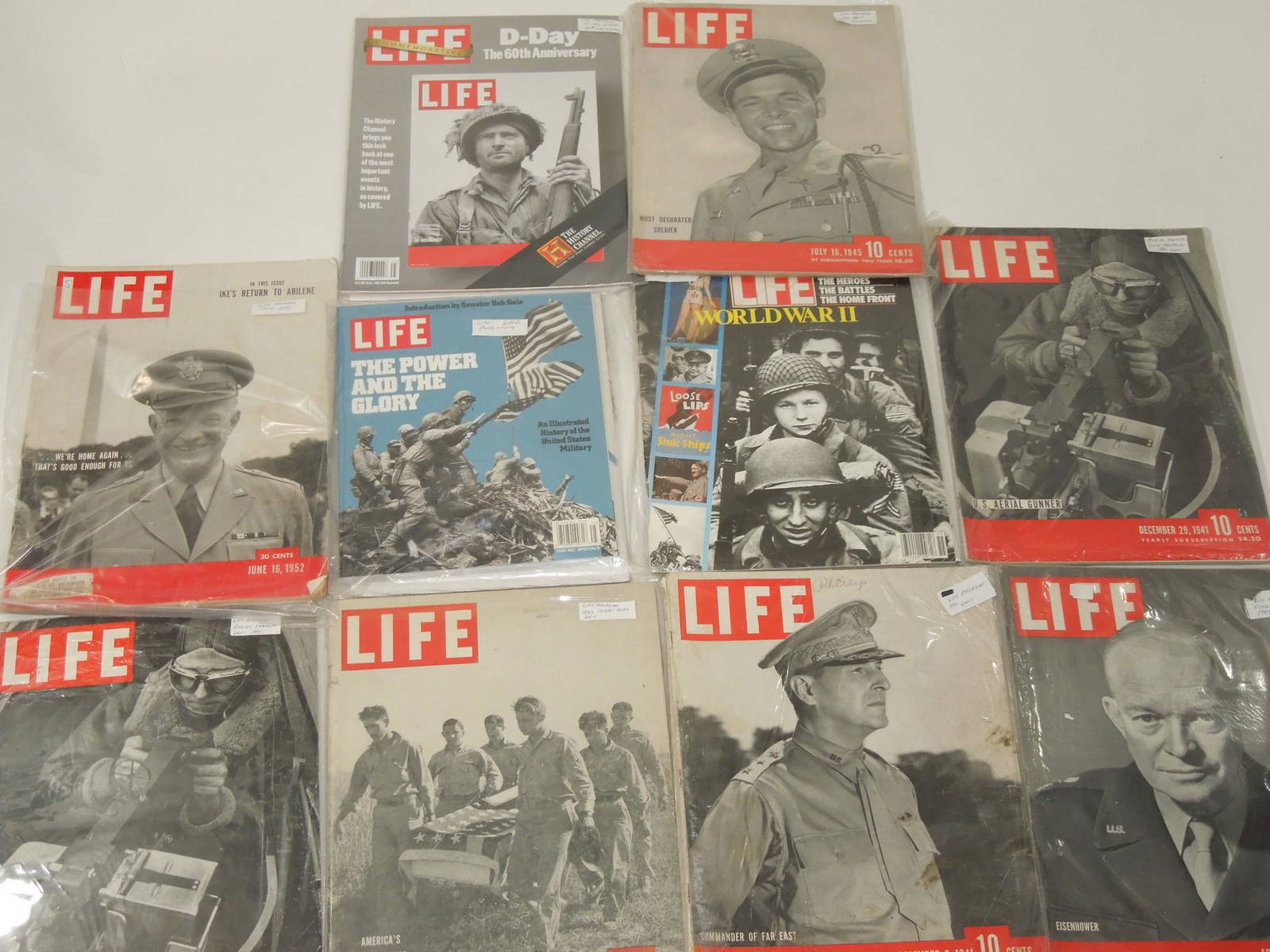 Wwii (10) Life Magazines Eisenhower, Macarthur, Audie Murphy Auction
