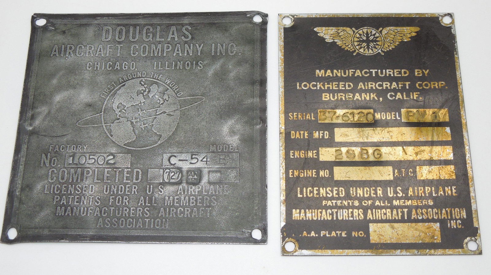 Wwii Us Military Aircraft Data Plates Lockheed Pv1 Ventura & Douglas ...