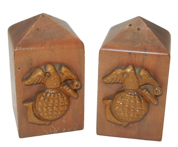 Wwii Era Usmc Marine Corps Walnut Salt & Pepper Shakers