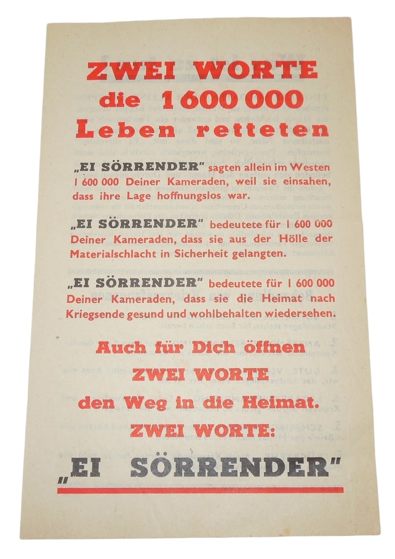 Wwii Era German Surrender War Propaganda Pow Leaflet Auction