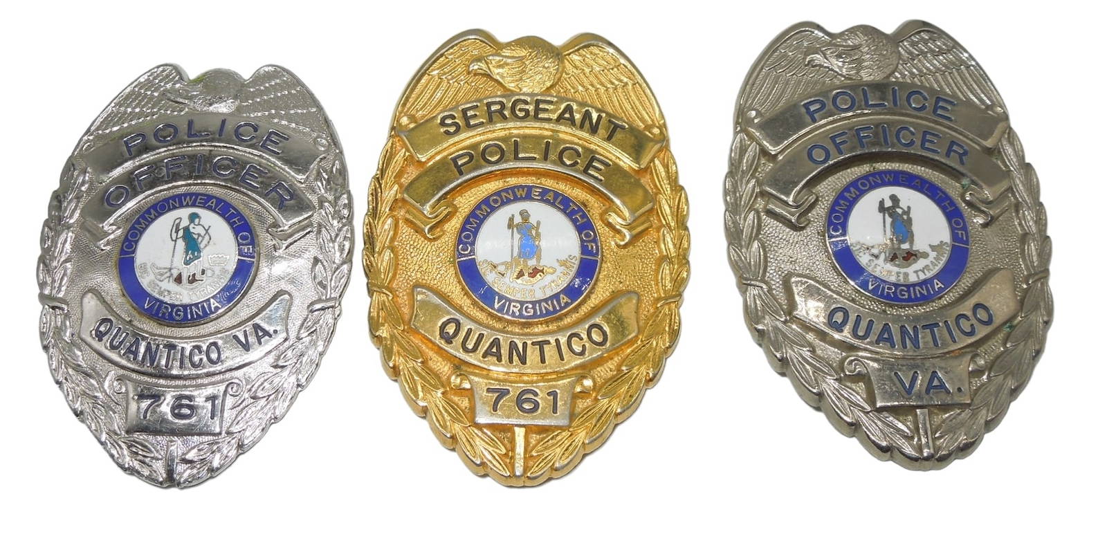 Lot (3) Quantico, Virginia Police Badges Officer & Sergeant Auction