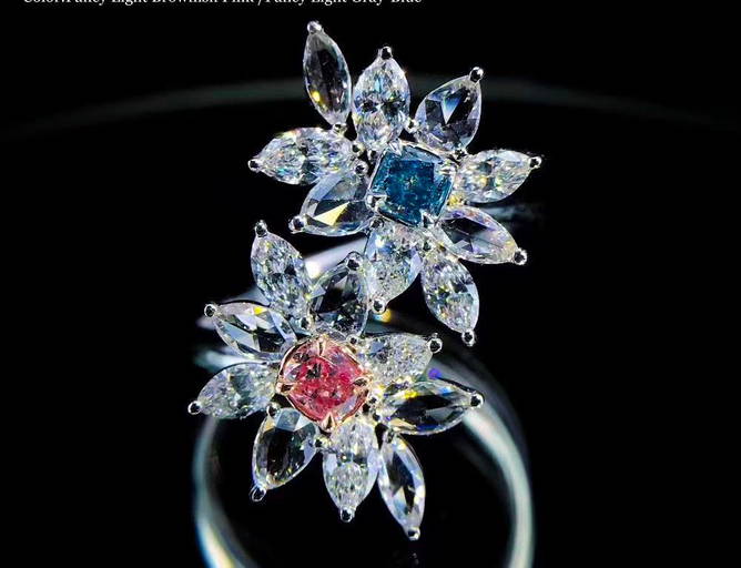 Blue Pink Diamond Ring With 18k Gold Inlay