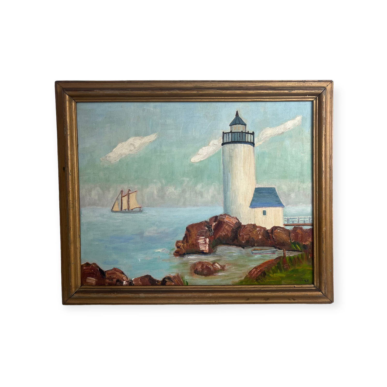 Signed Nf Painting On Board Auction