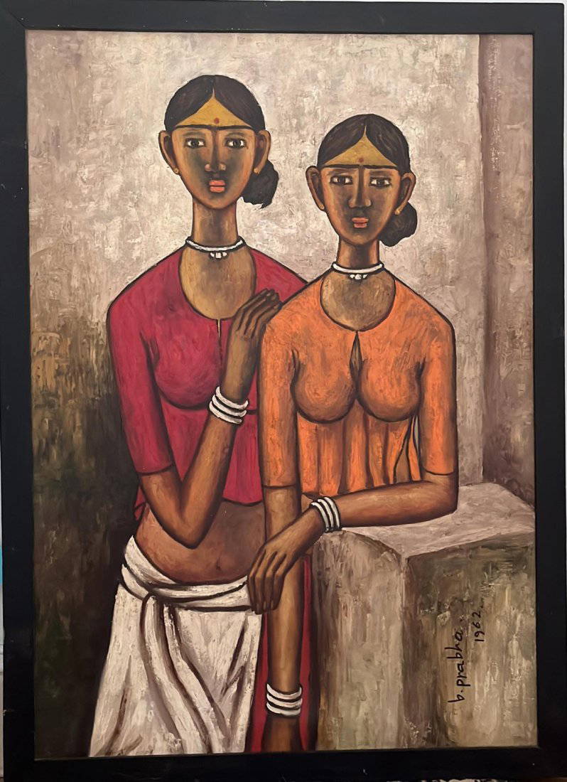 Large Oil On Canvas By Indian Artist B Prabha ( 1933-2001) Auction