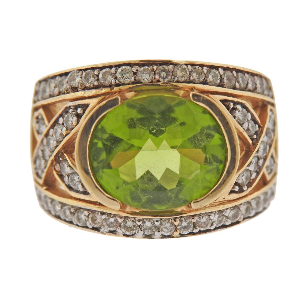 14k Gold Peridot Diamond Ring
