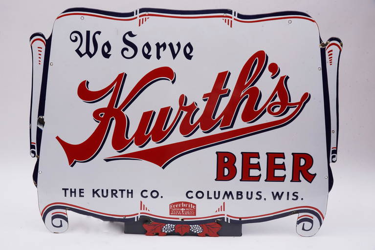 Kurth's Beer Die Cut Porcelain Sign. The Kurth Co.