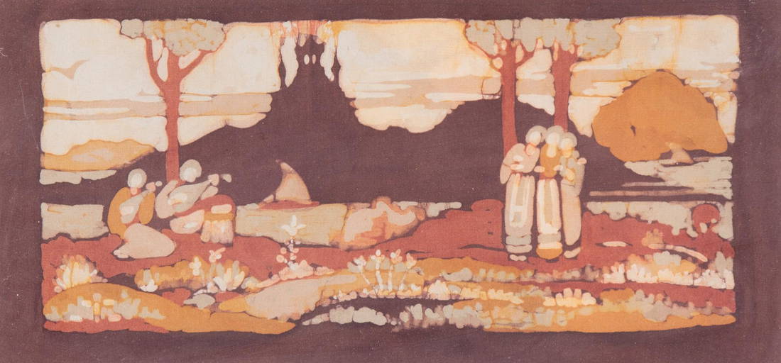 Tanasko Milovich, Missouri (1900-1964), Figures by a Lake, batik (#0334 ...