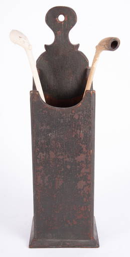 Early 20th Century Wall Mounted Pipe Box With Two Reproduction Clay Pipes