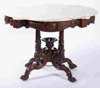 American Rococo Revival Carved Rosewood Turtle Top Center Table - Feb ...
