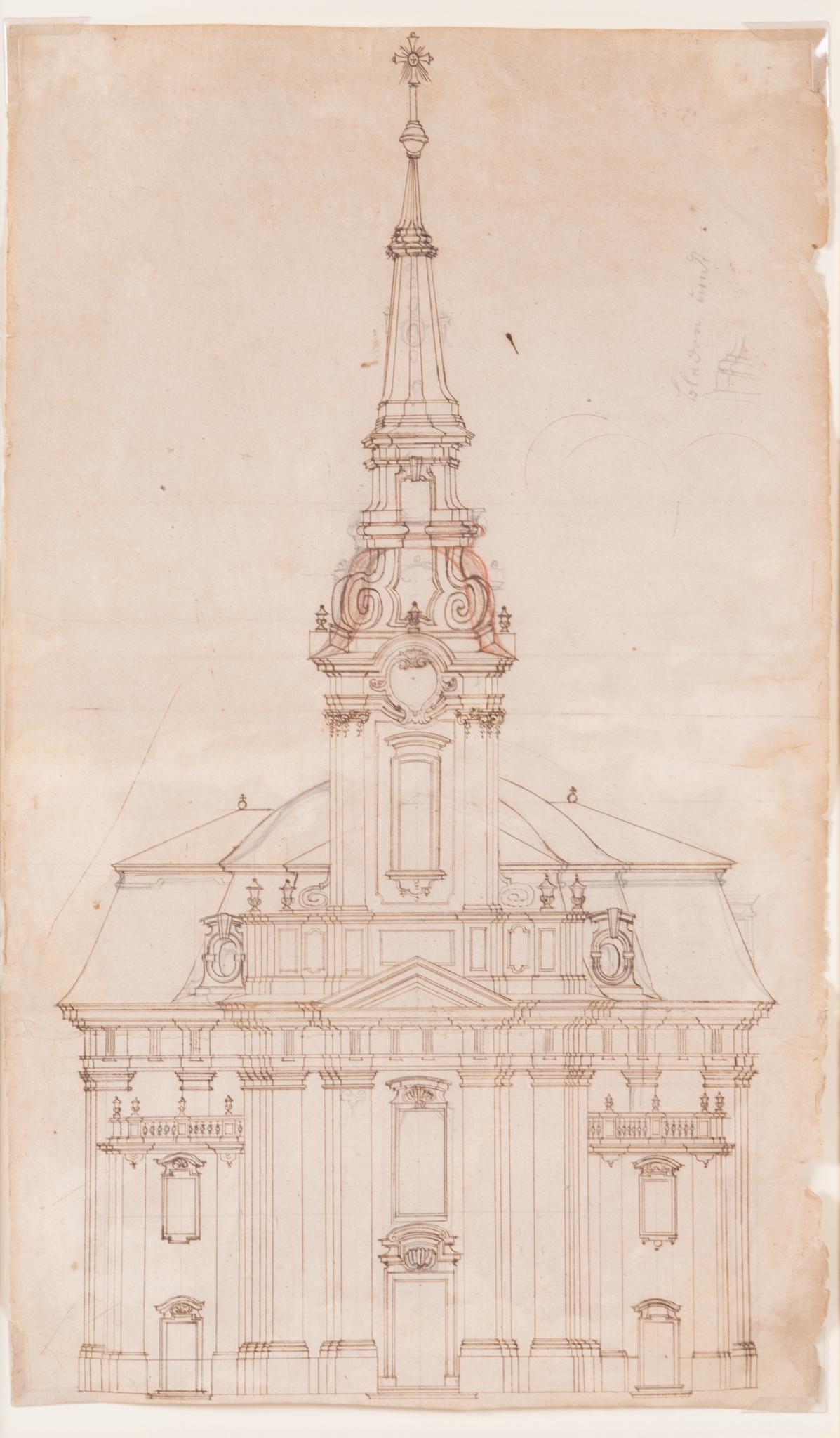 Antique Architectural Drawing Of A European Baroque Church Auction
