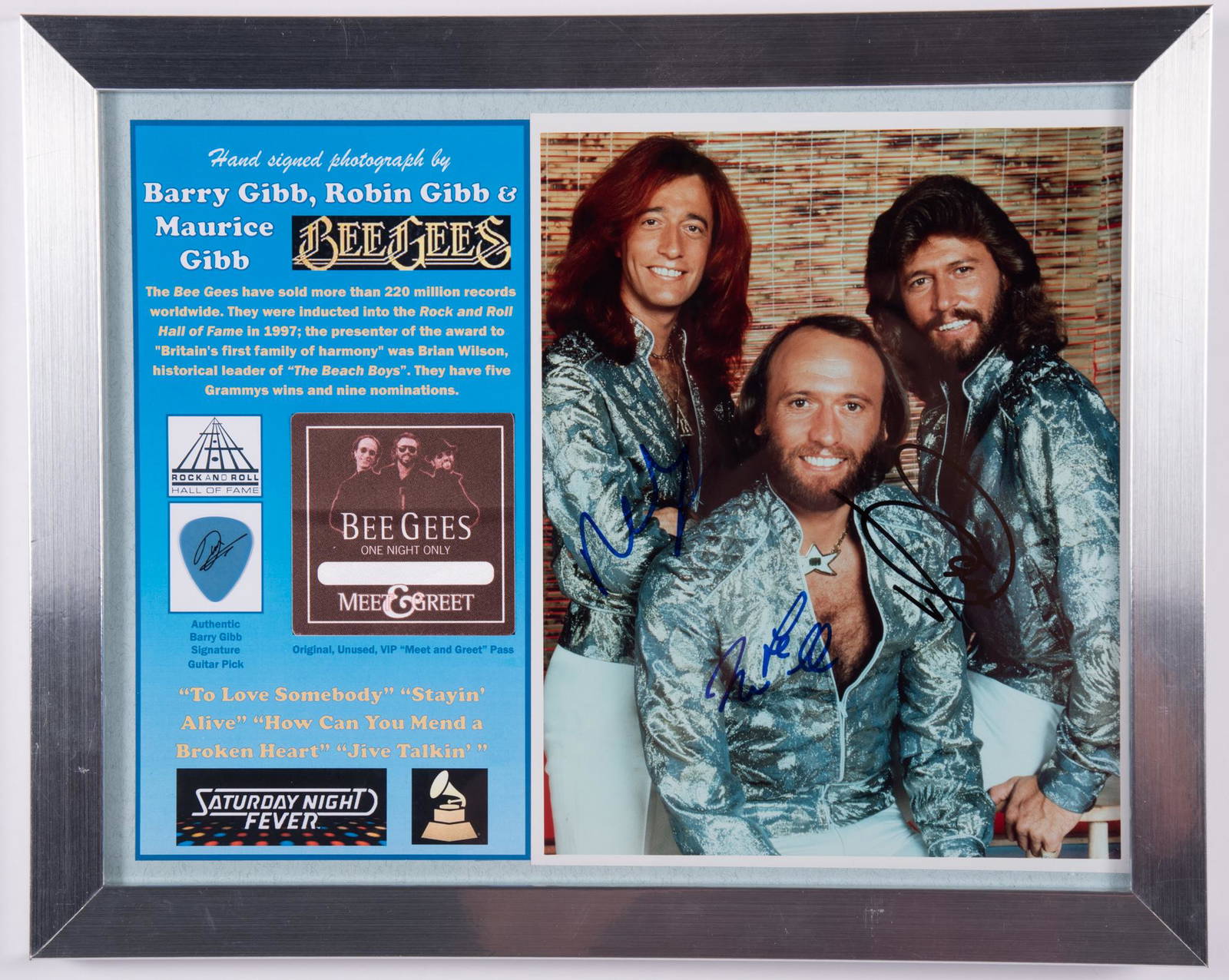 Bee Gees Signed Photo/ Pick/ Tour Pass. Auction