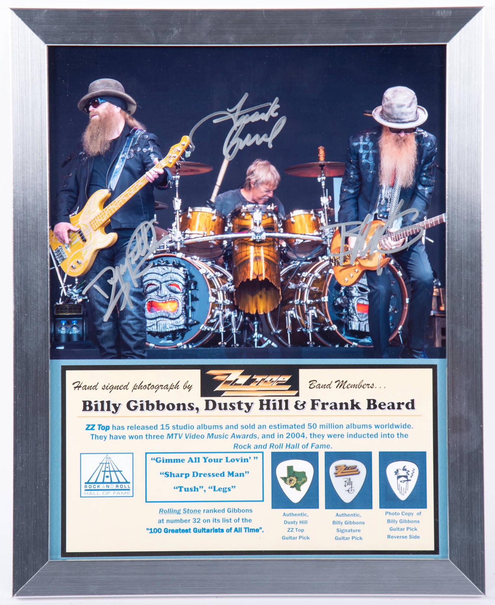 Zz Top Signed Photo/ Two Picks Auction