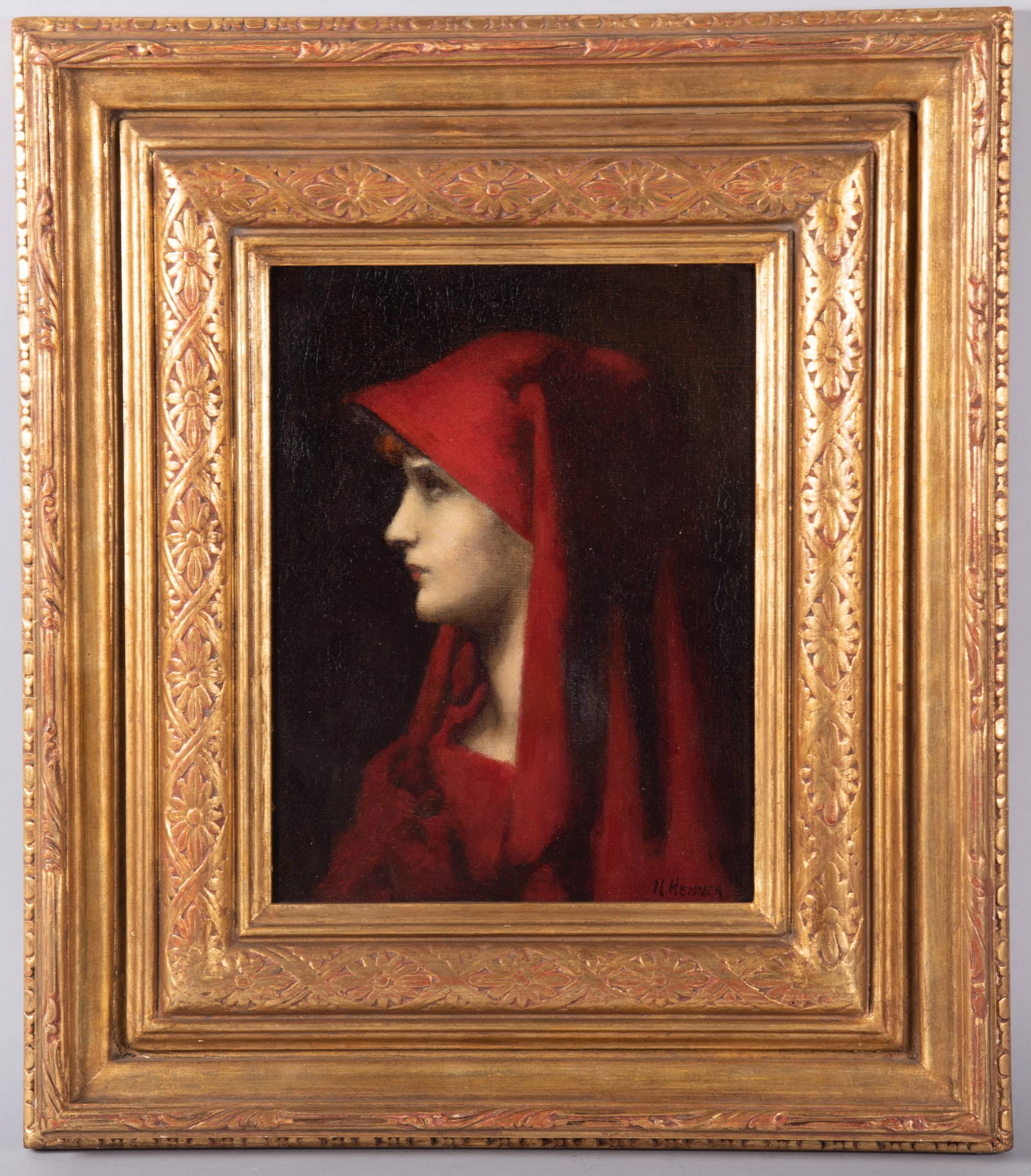 Jean-jacques Henner, French (1829-1905), Woman In Red Hood, Oil On ...