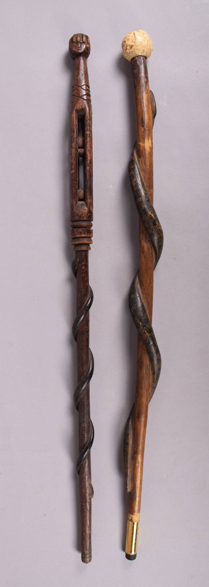 Pair Of Hand Carved Wood Folk Art Walking Sticks Auction