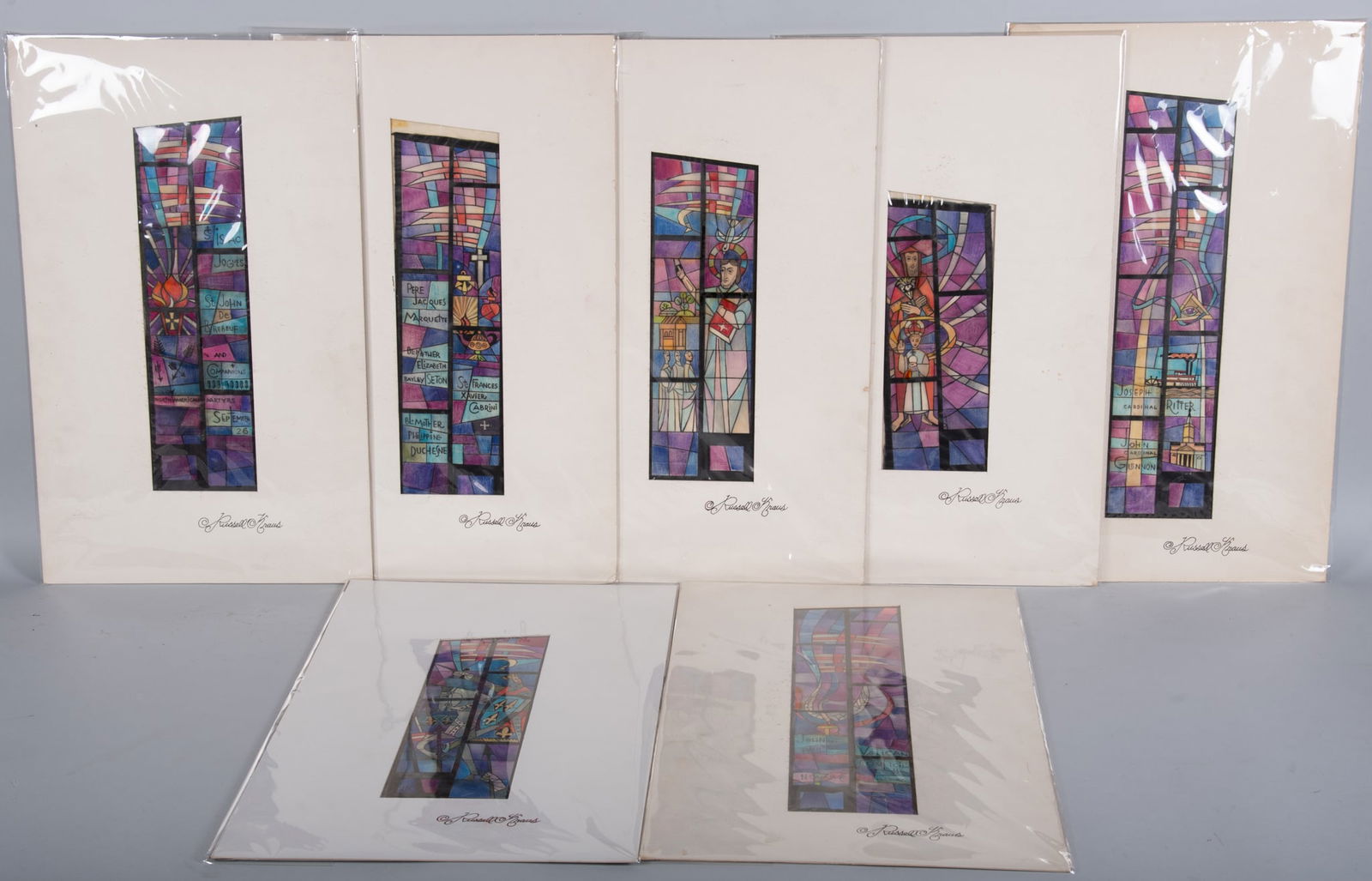 Russell Kraus, St. Louis (1918-2009), Seven Stained Glass Window ...