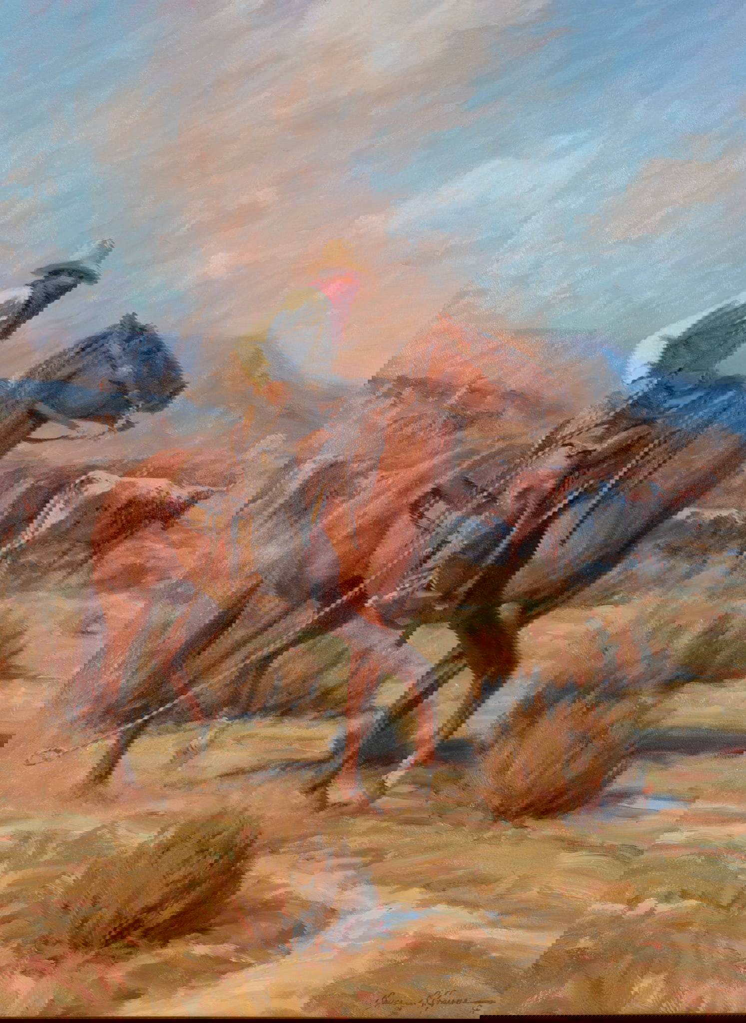 Bruce R. Greene, Texas (b. 1953), Round Up, Oil On Canvas Auction