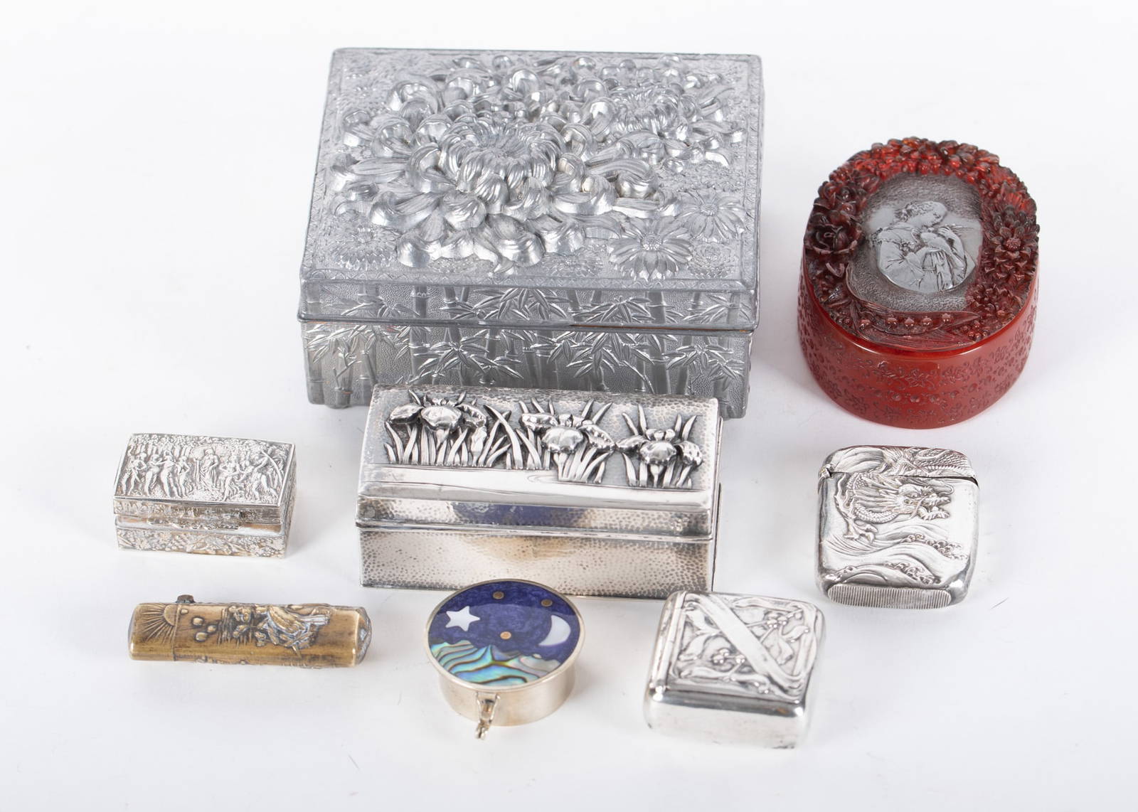 Collection Of Eight Continental Repousse Boxes Auction