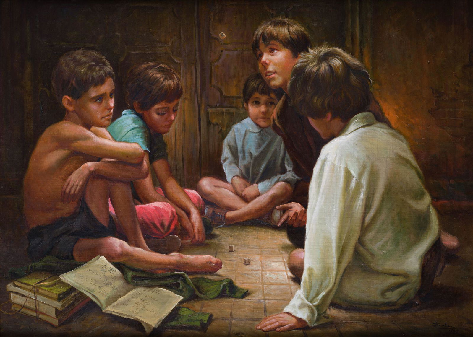 Juan Soler Madrid (1951) "children Playing Dice", 1988