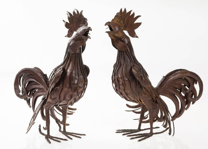 Pair Of Iron Roosters, 20th Century